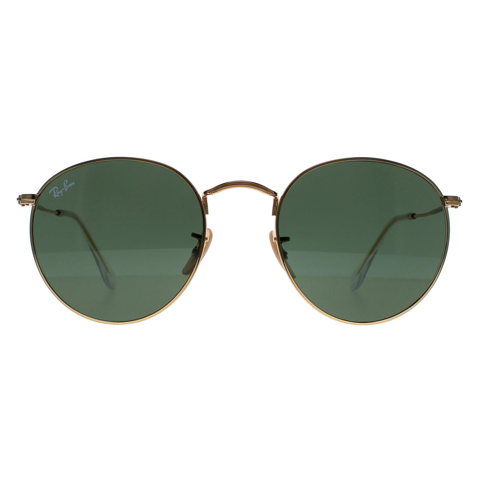 Ray-Ban Sunglasses Round Metal 3447 001 Gold Green 50mm – Discounted Sunglasses